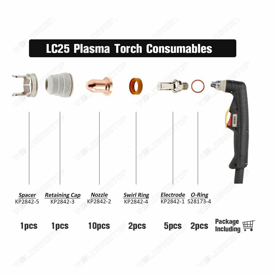 LC25 Torch Electrode Tip Kit fit Lincoln Electric Tomahawk 375 Plasma ...