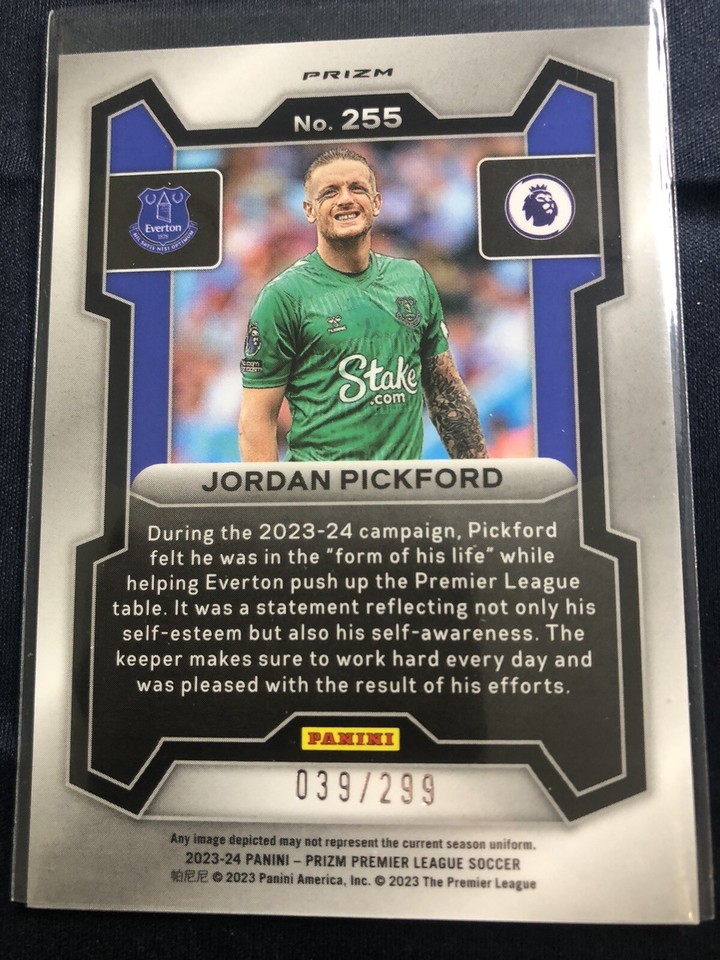 JORDAN PICKFORD 2023-24 Panini Prizm Premier League BLUE HOLO /299 ...