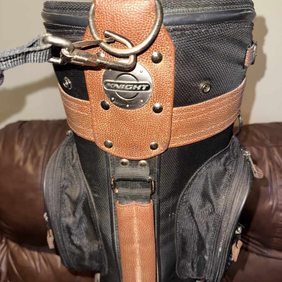 Knight Golf Bag 6 Way Divider Leather Canvas Padded Strap Black Brown ...