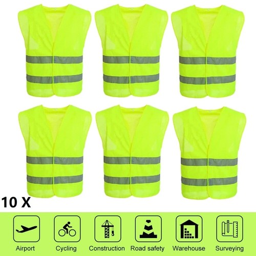 10pcs/set Hi Viz Vest High Vis Safety YELLOW Waistcoat Visibility ...