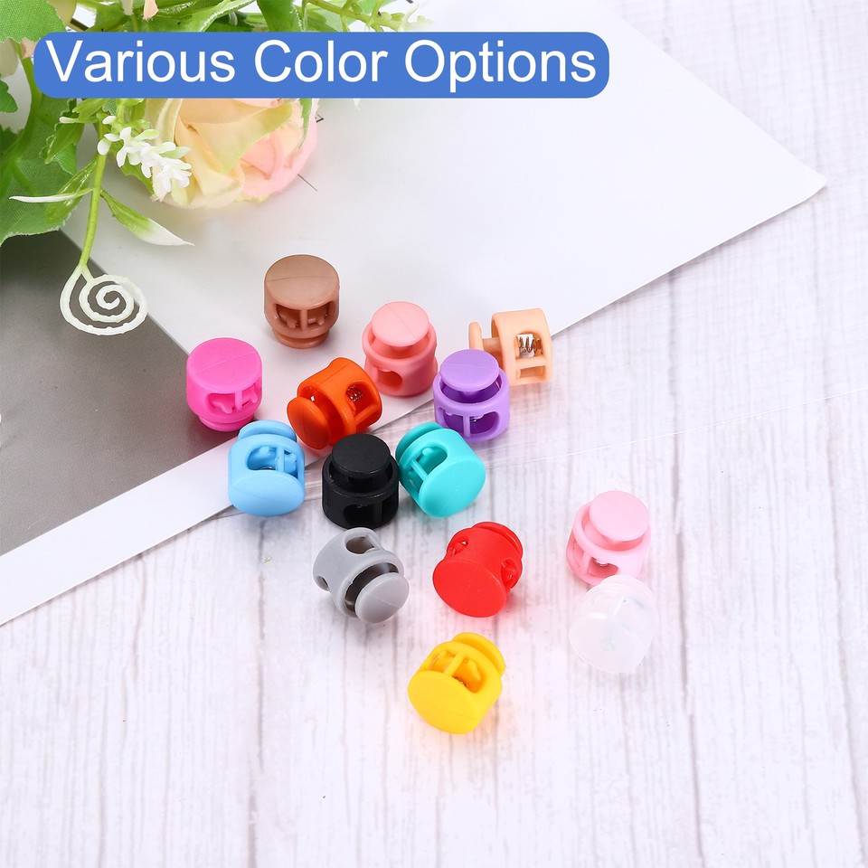 25 Pcs Plastic Spring Cord Lock, Double Hole Toggle Round Stopper ...