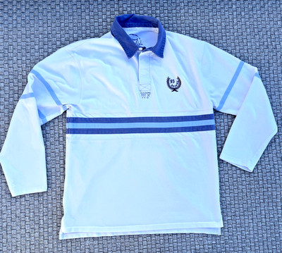 Weird Fish Men's Cream Blue Rugby Top Pullover long sleeve Sweater Size ...