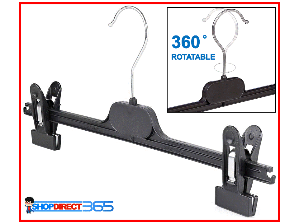 Black Plastic Adjustable Clip Hangers Clothes Coat Skirt Trouser Hanger ...