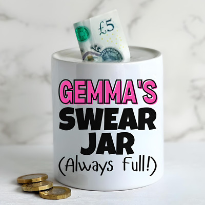 Personalised Pink Name Swear Jar Ceramic Money Box / Funny Swearing ...
