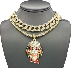 GOLD TEKASHI 69 SAW PENDANT & MIAMI CUBAN NECKLACE SET HIP HOP | eBay