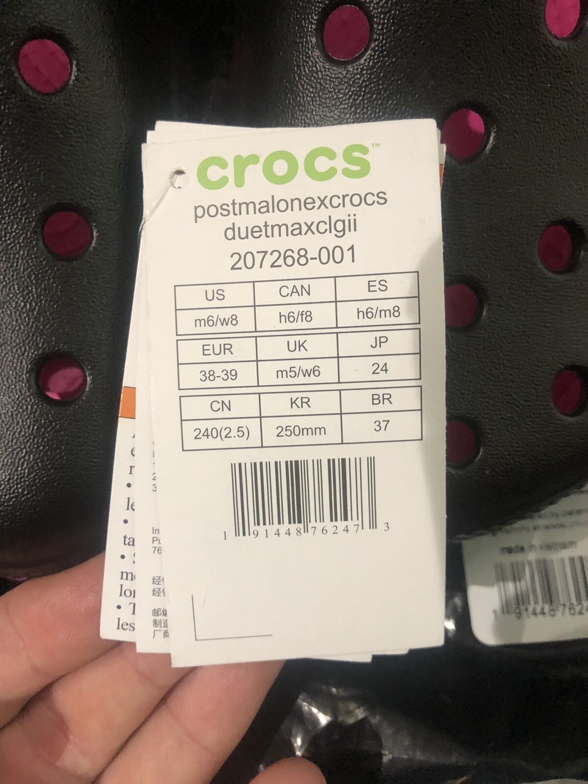 Crocs Post Malone Duet Max II Clog Black Pink Size 6 Men’s/ 8 Women’s ...