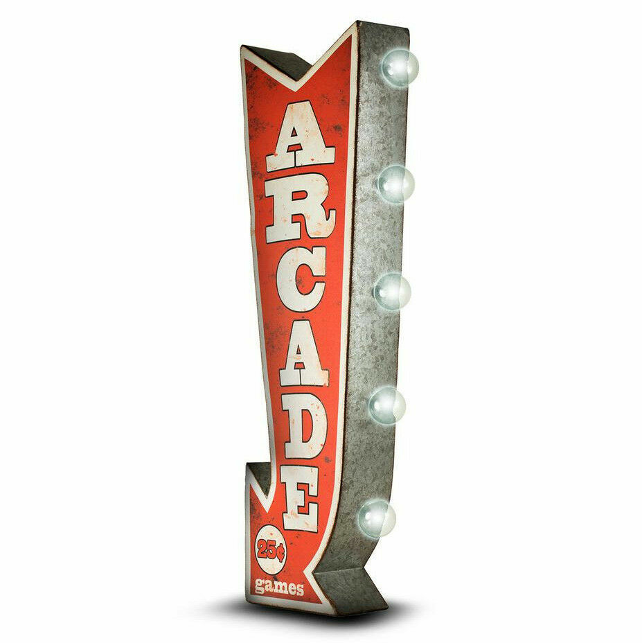 ARCADE Arrow Double Sided Sign W/ LED Lights Game Room Bar Man Cave ...