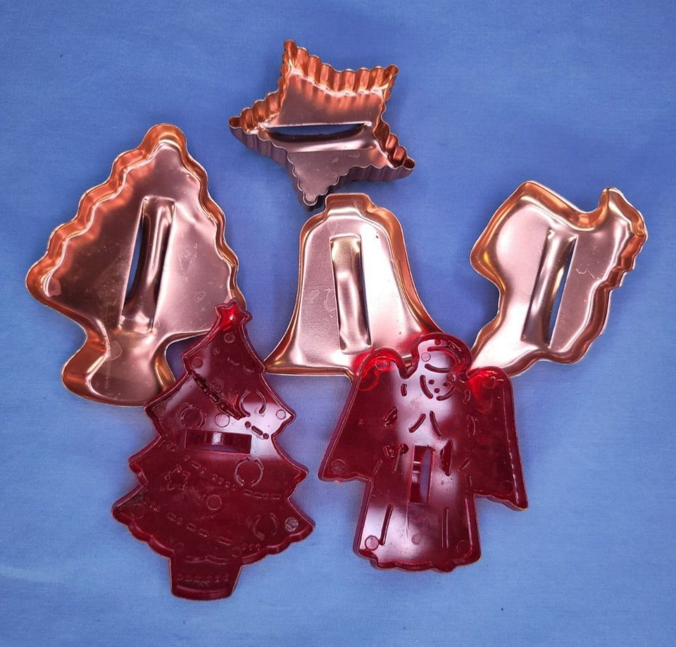 Copper Plastic Cookie Cutters Vintage Tin Christmas Trees Santa Star ...