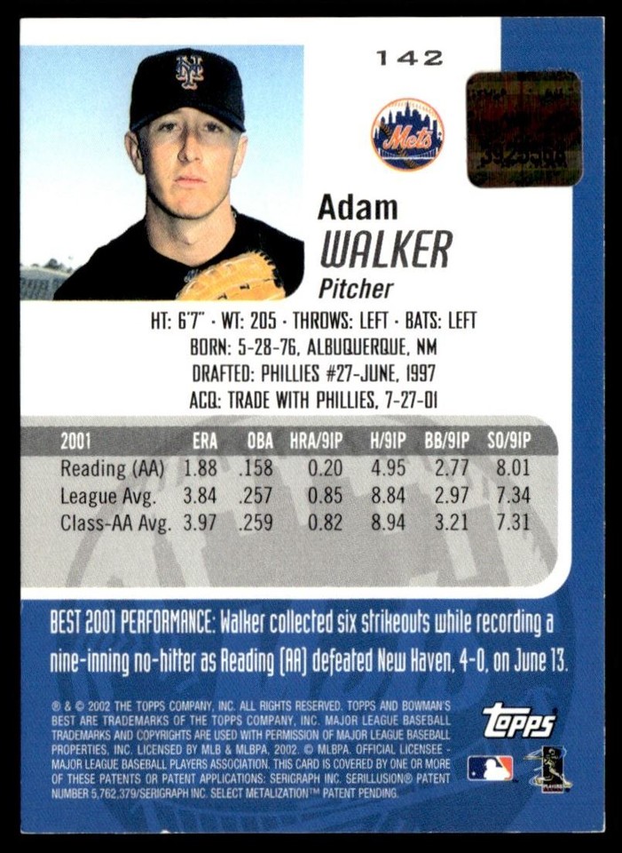 2002 Bowman's Best Blue Adam Walker Auto New York Mets #142 | eBay