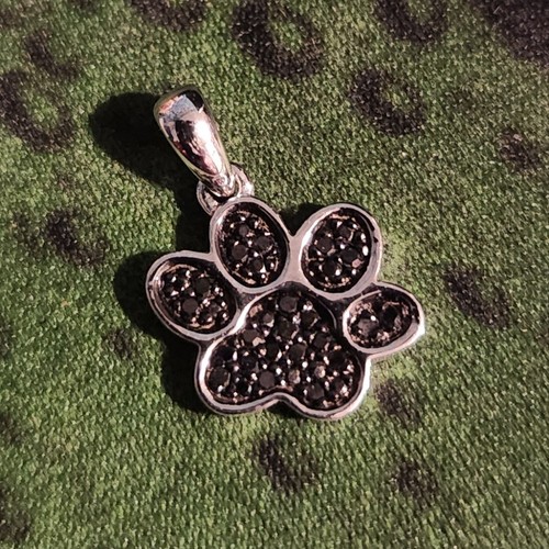 SUN 925 Sterling Silver Real Round-Cut Black Diamond Dog Paw Minimalist ...