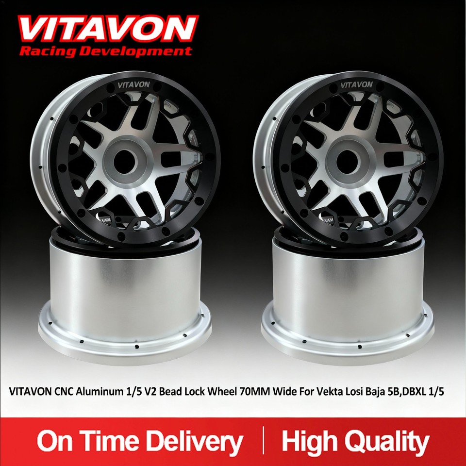 Vitavon CNC Aluminum 1/5 Bead Lock Wheel 70MM Wide For Vekta Losi Baja ...