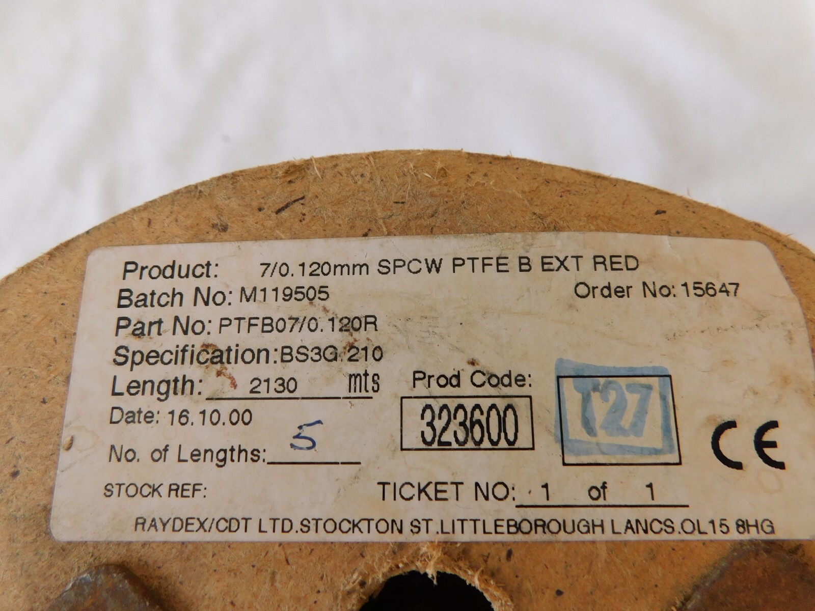 Raydex 7/0.120mm BS3G210 Type B Silver Plated Wire, 2130m, Red, PTFE ...