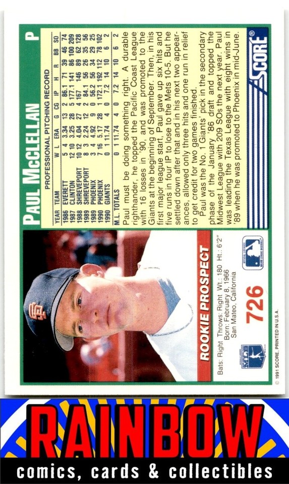 1991 Score #726 Paul McClellan | eBay