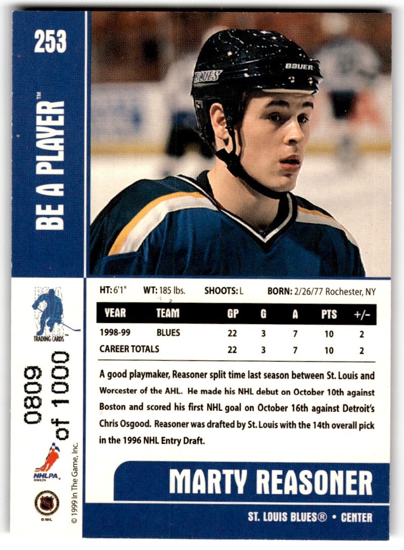 1999-00 BAP Memorabilia Silver Marty Reasoner /1000 #253 St. Louis ...