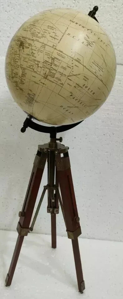 Globe World Tripod Map Stand Nautical Wooden Table Antique Decor ...