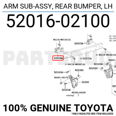 5201602100 Genuine Toyota ARM SUB-ASSY, REAR BUMPER, LH 52016-02100 | eBay