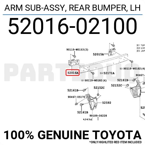 5201602100 Genuine Toyota ARM SUB-ASSY, REAR BUMPER, LH 52016-02100 | eBay