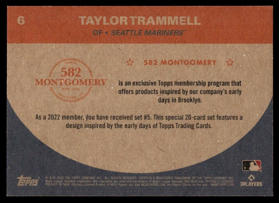 2022 Topps 582 Montgomery Club Taylor Trammell Seattle Mariners #6 ...