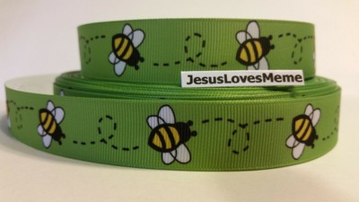 Grosgrain Ribbon Large Bumble Bees on Lime Green Bee Hive Honey ...