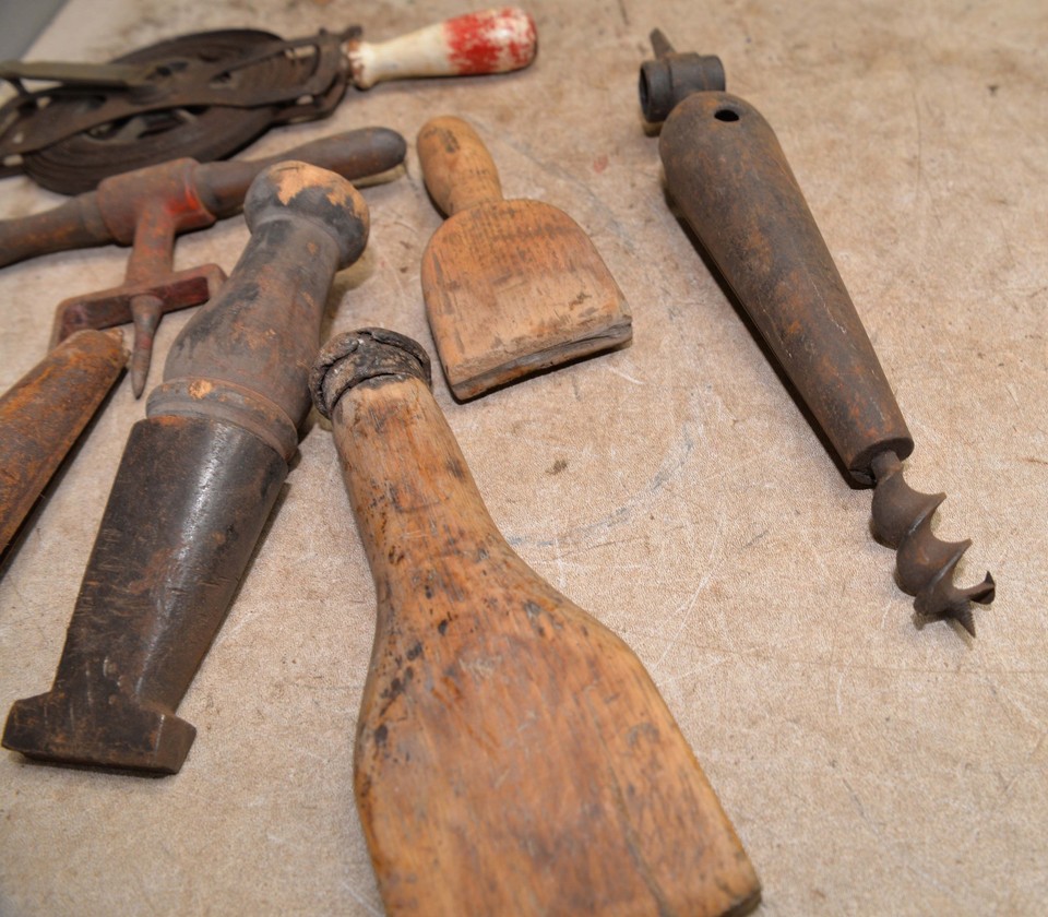 Antique cooper tools ring driver bung drill metal rule barrel making ...