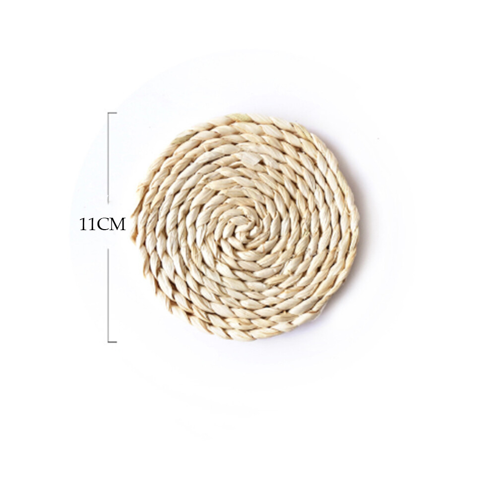 Straw Woven Placemats Round Rattan Table Mats Heat Insulation Pot Cup ...