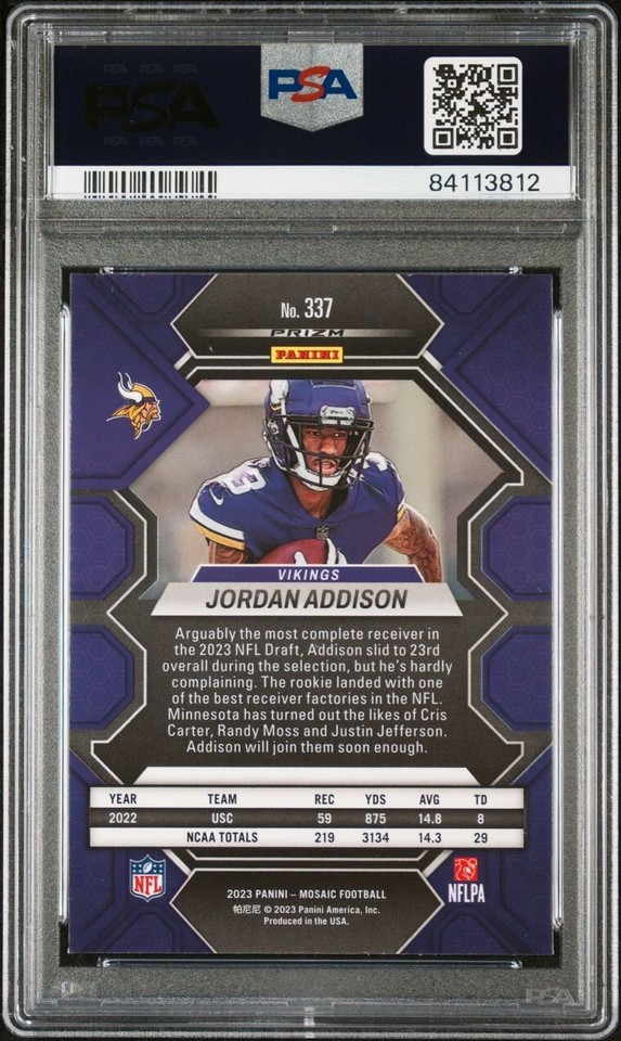 2023 Panini Mosaic Jordan Addison (RC) Card #337 PSA GEM MT 10 | eBay