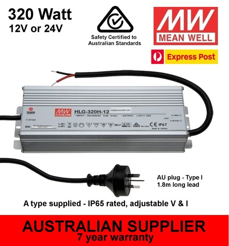 MeanWell HLG-320H LED/Caravan Power Supply 320W 12V/22A 24V/13A DC IP65 ...