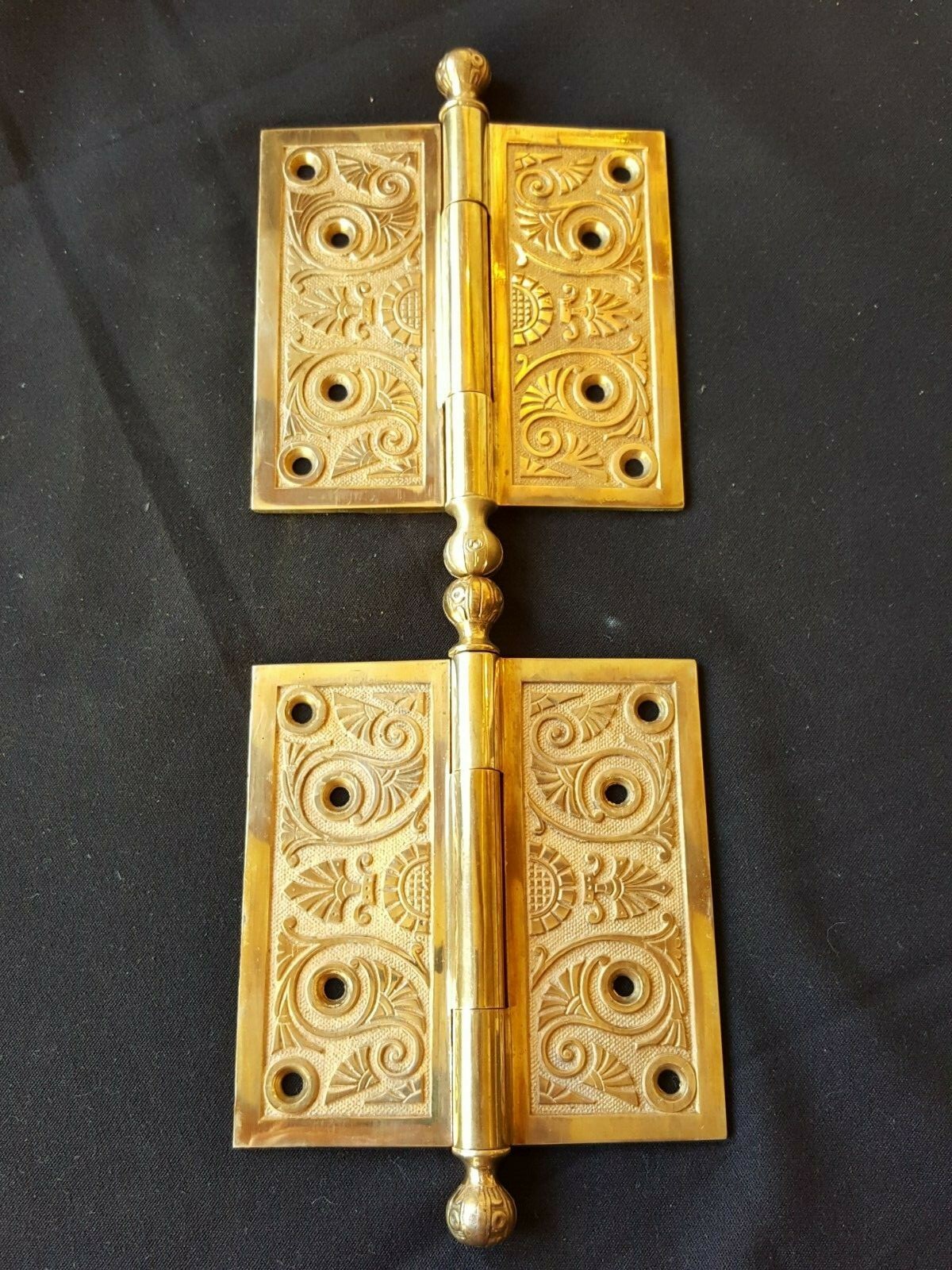 Pair of Reclaimed Antique Bronze Engraved Victorian Door Hinges (EB333 ...