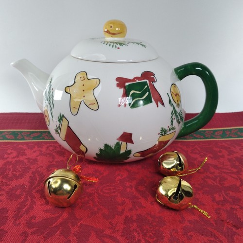 Christmas Holiday Teapot Painted with Presents Gingerbread Men and Pine ...