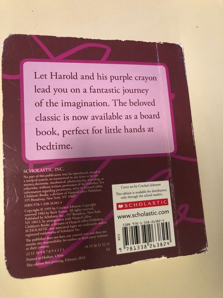 Harold and the Purple Crayon Book By Crockett Johnson Scholastic | eBay