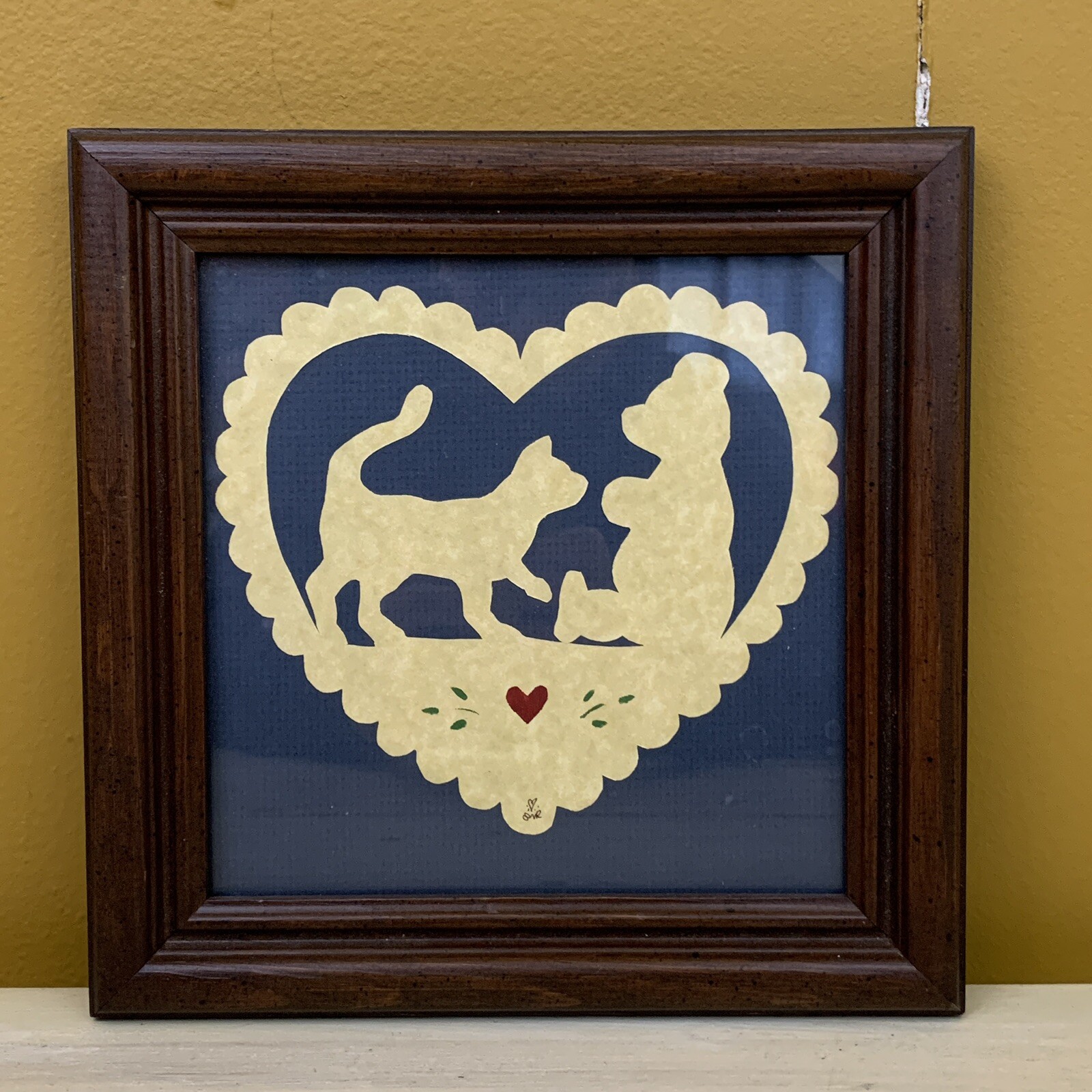 SCHERENSCHNITTE: Vtg Cat & Teddy Bear Heart Blue White Cut Paper Framed ...