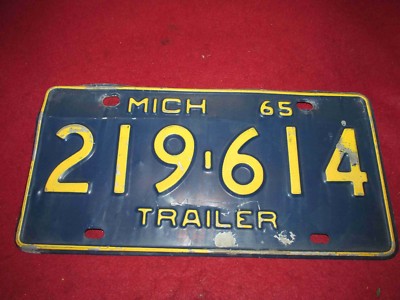 1965 Michigan License Plate: #219-614 Trailer & Camping Trailer | eBay