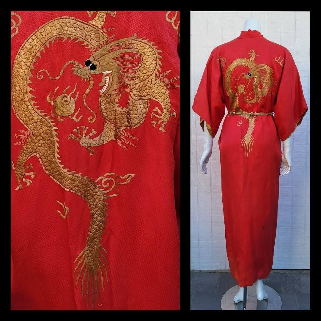 1940s Silk Dragon Robe As Is - Gem
