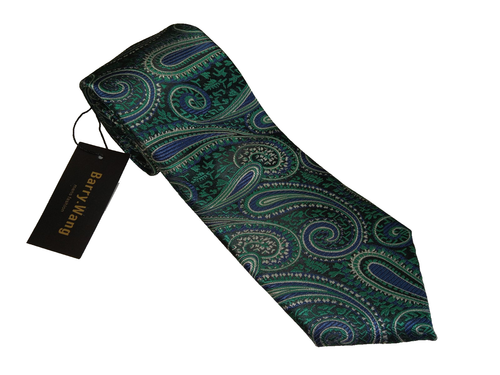 Barry. Wang Green/Blue Paisley Silk Designer Hand Tailored Tie NWT | eBay