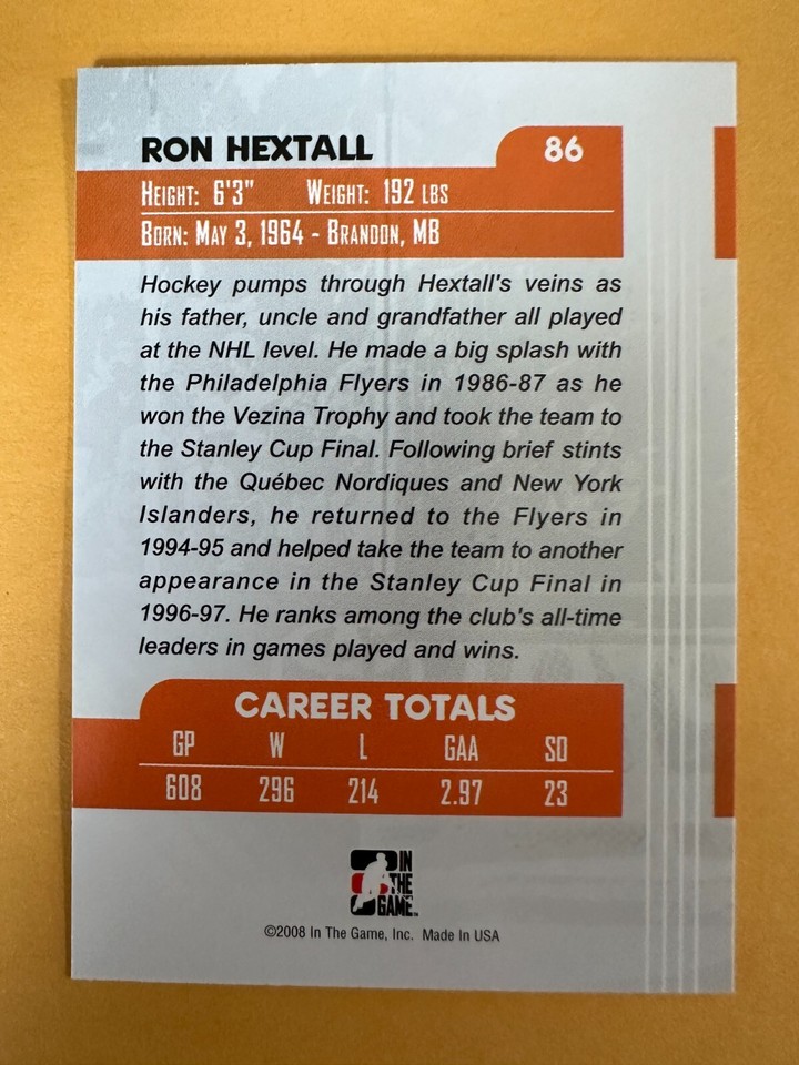 Ron Hextall 2007-08 Between The Pipes #86 - Philadelphia Flyers, NY ...