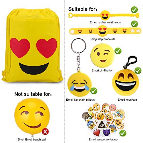 Emoticon Bags for Emoticon Party Supplies(12 Pack), Emoticon Drawstring ...
