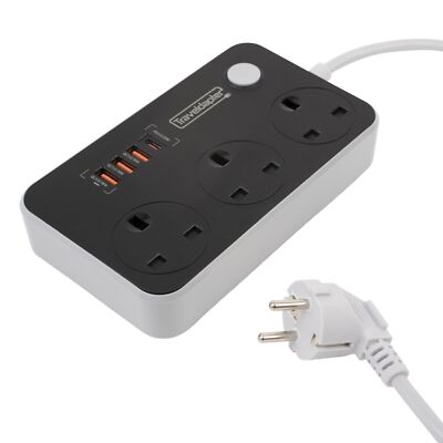 Travel Adapter UK Europe USB USBC 3 Sockets 2m Extension Lead Type F ...