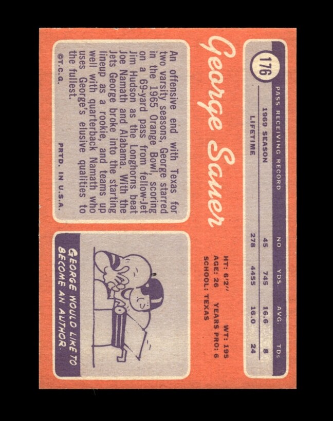 1970 Topps Set-Break #176 George Sauer NM-MT OR BETTER *GMCARDS* | eBay
