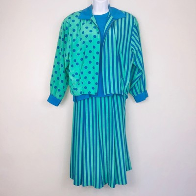 Vintage Tan Jay Womens Suit SZ S Green Blue 4 Piece Petite Jacket Tops ...
