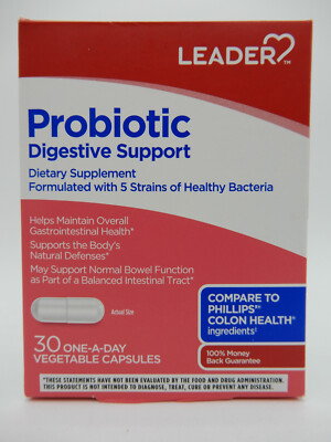 Leader One-A-Day Probiotic Digestive Support, 30 Vegetable Capsules ...