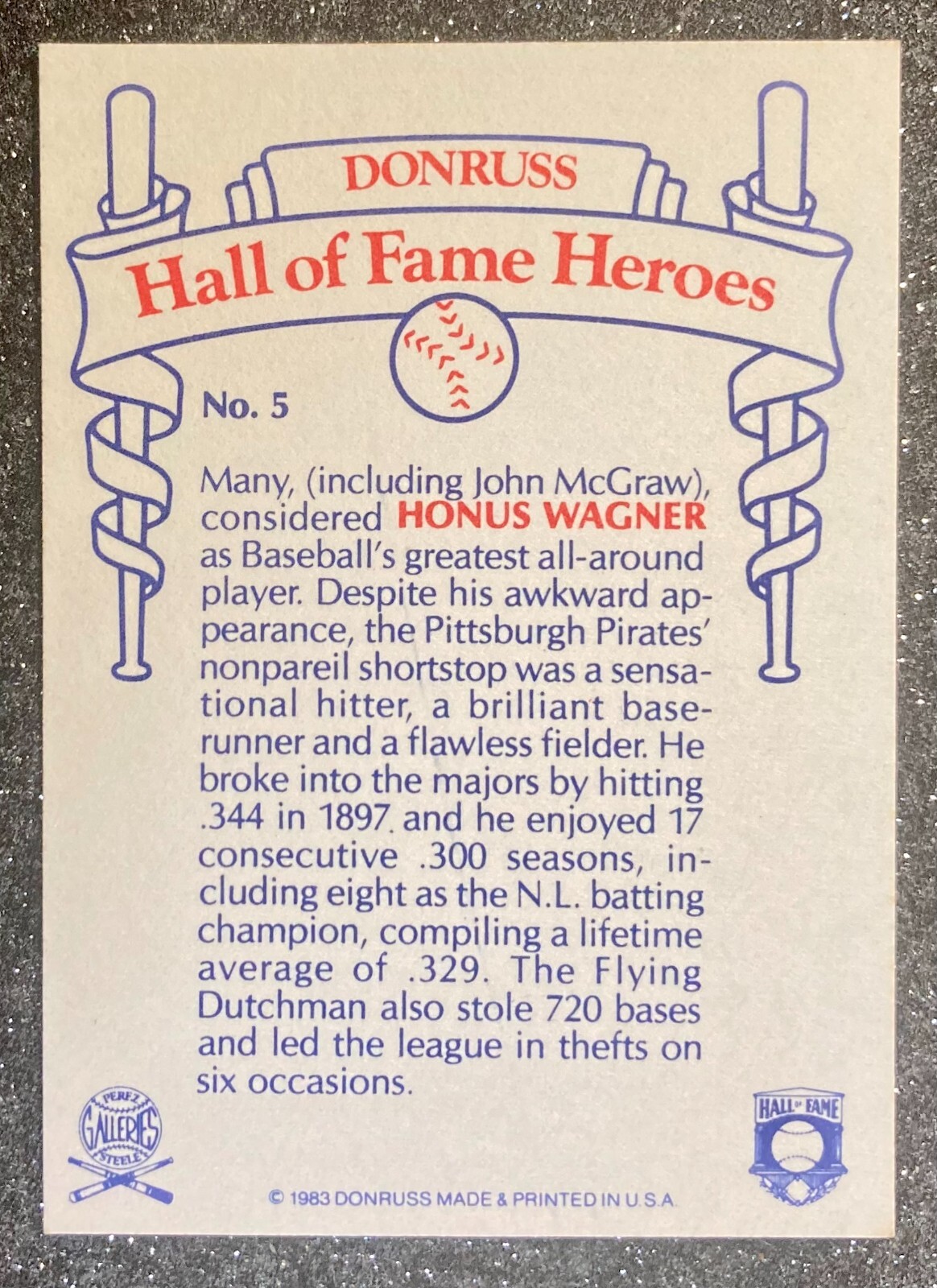 1983 Donruss Hall of Fame Heroes Honus Wagner #5 Baseball Pittsburgh ...