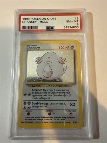 Pokemon PSA 8 NM-MT Chansey 3/102 Base Set Holofoil 1999 WOTC | eBay