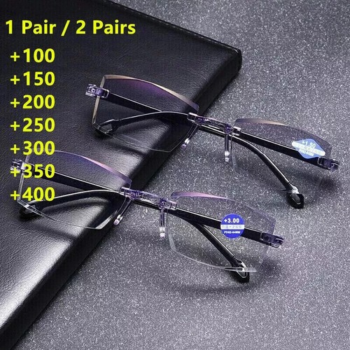 Men Rectangular Rimless Blue Light Blocking Reading Glasses Unisex ...