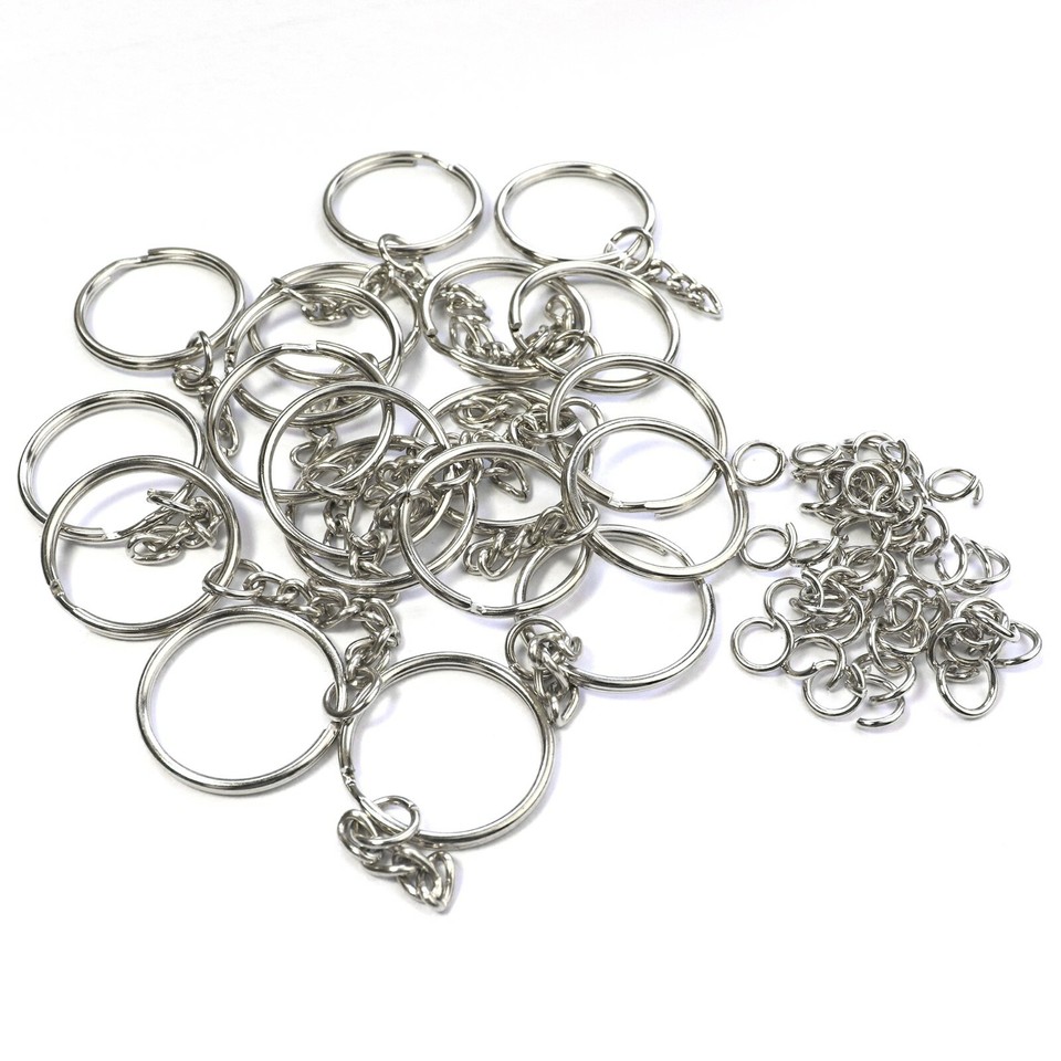 Split Key Ring with Chain Open Jump Ring and Screw Eye Pins 1 Inch Key ...