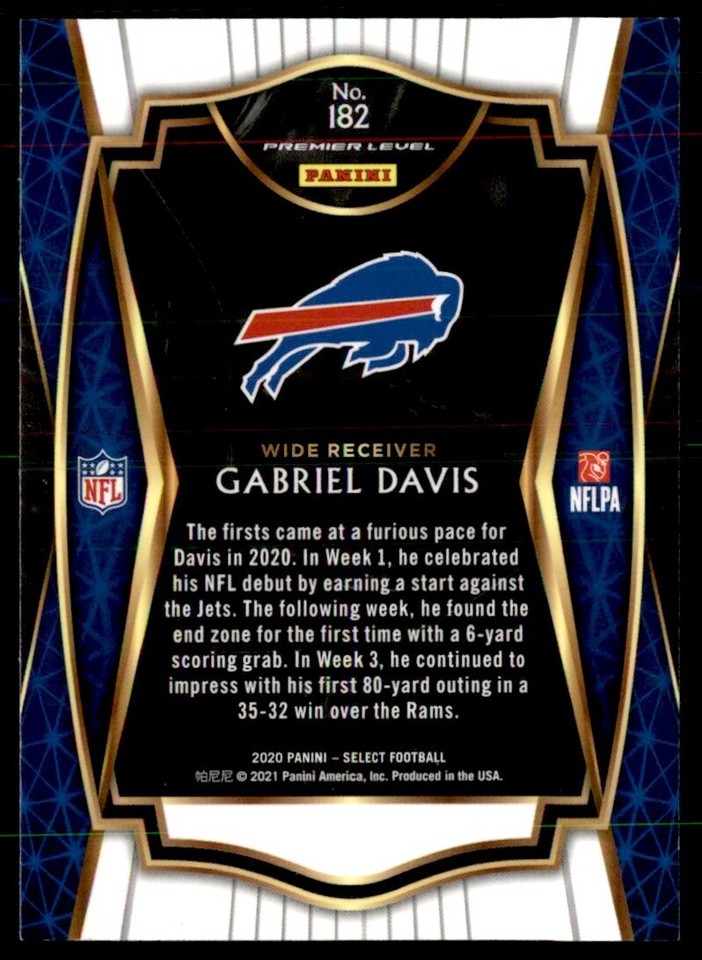 2020 Panini Select Gabriel Davis RC Buffalo Bills #182 Premier | eBay