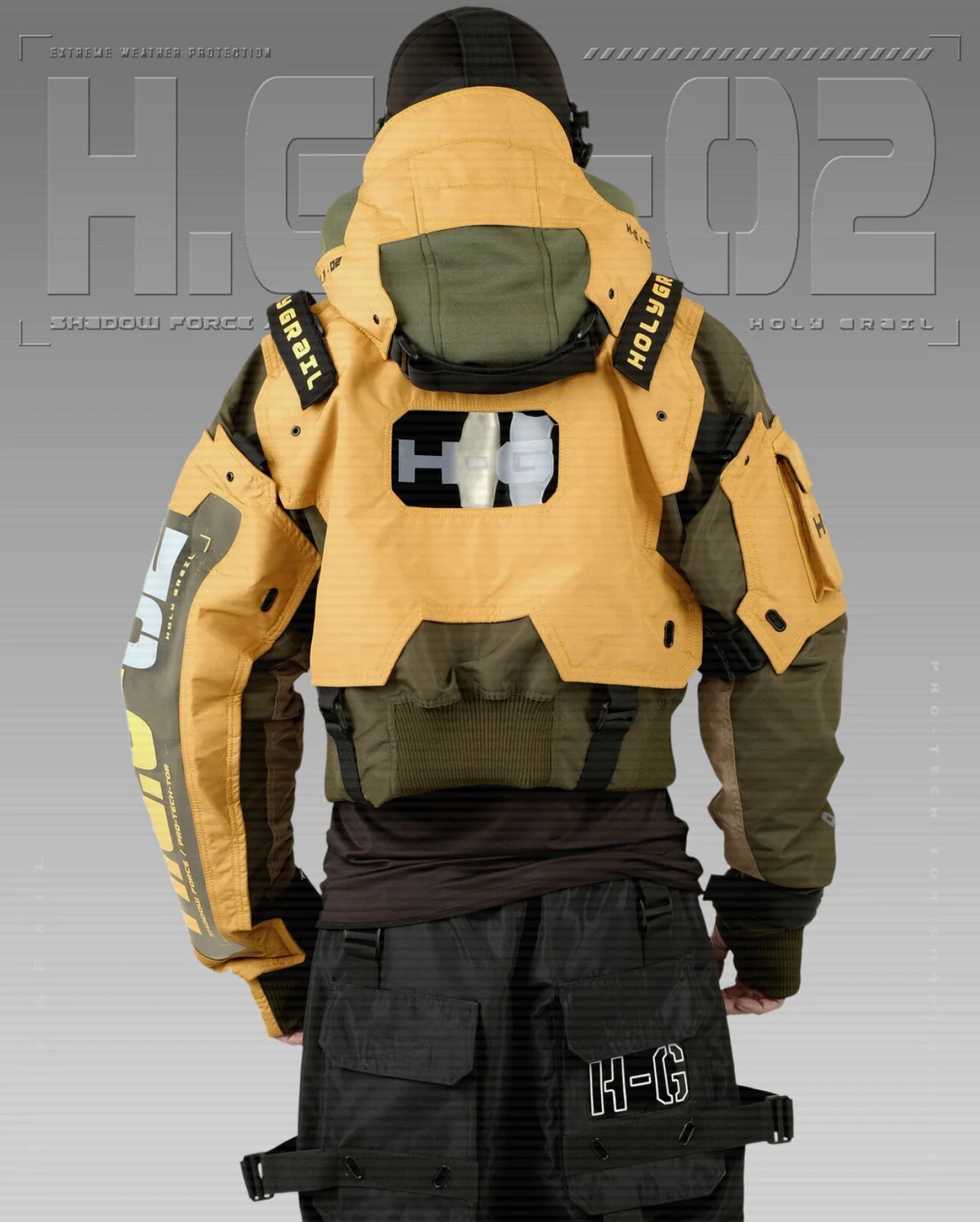 Men's Techwear Yellow Jacket Hoodie Full Zip Buckle Holygrail H.G.C-02 ...