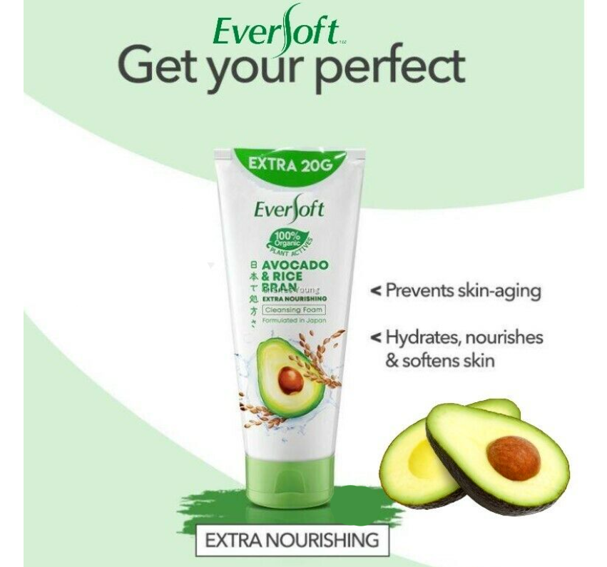 5 X Eversoft Face Wash Facial Cleanser 100% Organic Avocado & Rice Bran ...