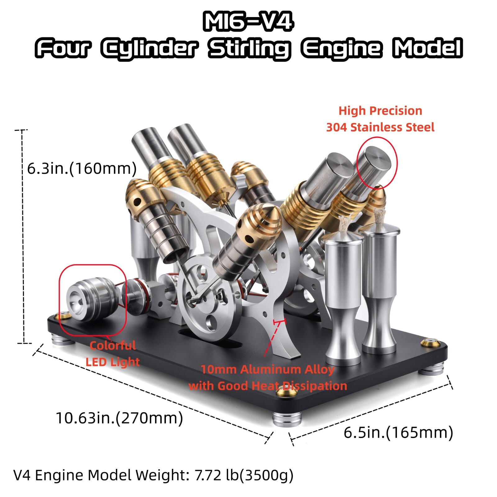 4 Cylinder Hot Air Stirling Engine Motor Electricity Generator Toys ...