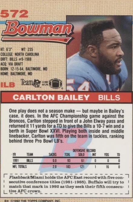 1992 Bowman Carlton Bailey #572 for sale | eBay