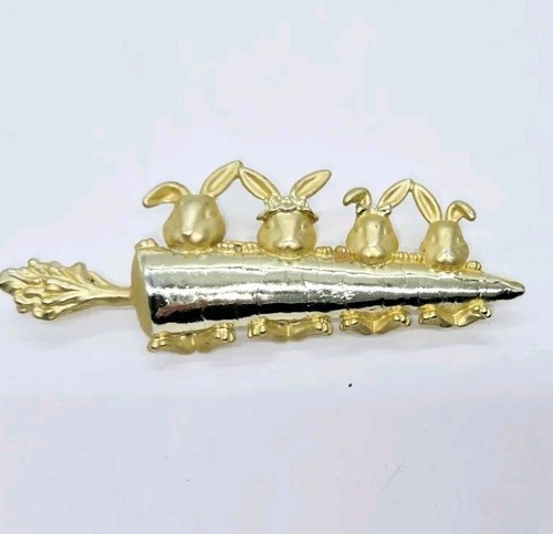 Vintage Signed AJC Gold Tone Bunny Rabbit With Carrot Easter Brooch Pin ...